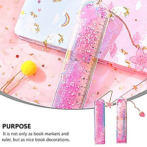 NUOBESTY 2pcs Quicksand Student Stationery Bookmark Ruler Cute Measurement Decoration Ruler Flow Sand Bookmark rulers Girl Drawing Template Cute Page Markers for Girls, Ladies, Children
