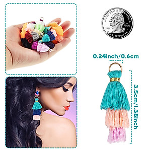 Dingion 100Pcs Tiny Tri Layered Keychain Tassels Mini Tassel Craft Jewelry Making Tassel for Earring Bookmark(Classic Color)