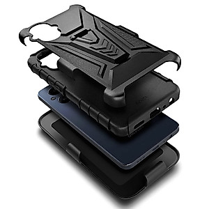 NZND Case for OnePlus Nord N20 5G with Tempered Glass Screen Protector (Maximum Coverage), Belt Clip Holster with Built-in Kickstand, Heavy Duty Protective Shockproof Armor Defender Case (Black)