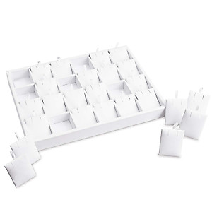 MOOCA Premium White Leatherette Horizontal Earring Cards Display Tray with 24 Earring Cards, Showcase Display for Jewelry & Pendant Collection, 10 1/4 W x 7 1/2 D x 1 H in