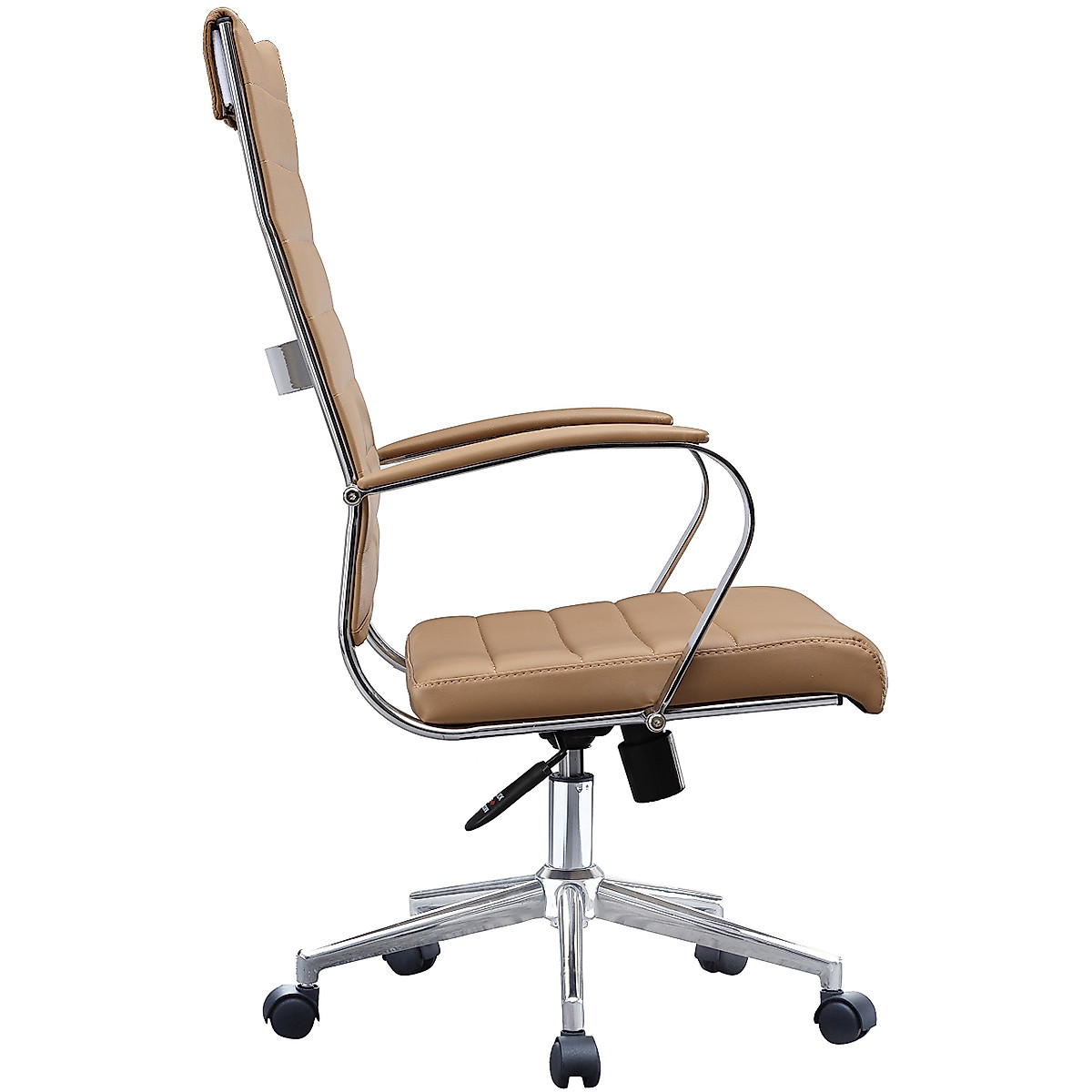 2xhome Contemporary Mid Century Modern High Back Tall Ribbed PU Leather Swivel Tilt Adjustable Chair with Back Swivel Wheels Designer Boss Executive Office Conference Room Work Task Tall Desk Tan