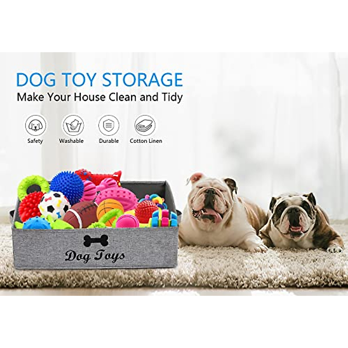 Morezi Linen-Cotton Blend Dog Toy Basket and Dog Toy Box, Dog Toy Basket Storage - Perfect for organizing pet Toys, Blankets, leashes, chew Toys - Snow Grey - Dog
