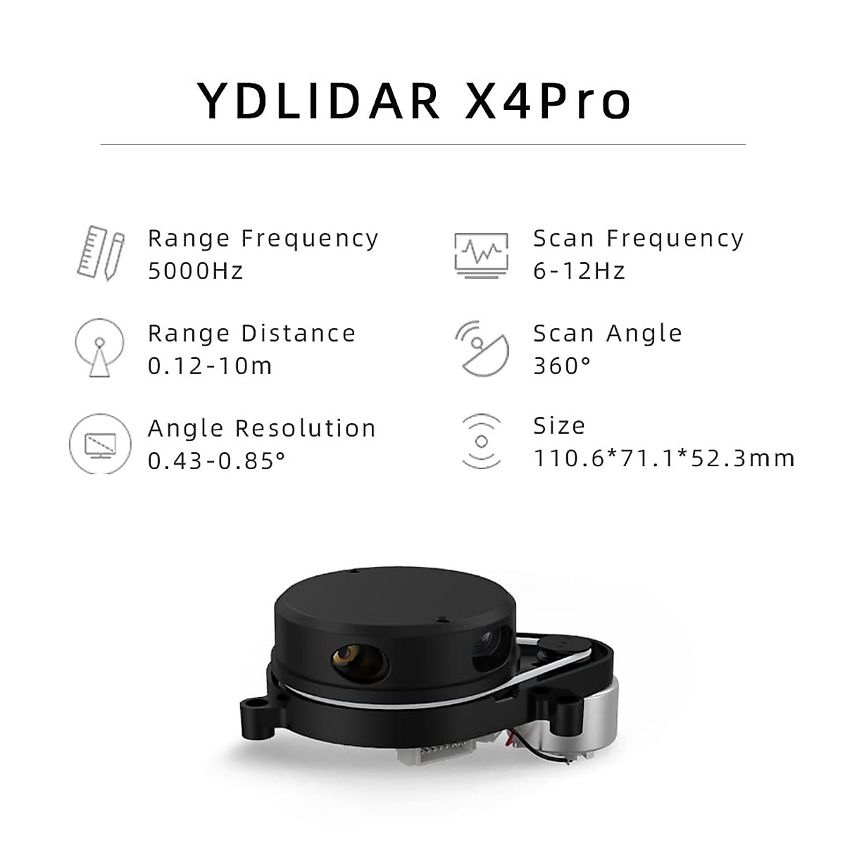 youyeetoo YDLIDAR X4 Pro 360 Degree, 2D Laser Range Lidar Scanner, Triangular Ranging 10 Meters Scanning Radius, for Arduino Raspberry pi Obstacle Avoidance and Navigation of Robots