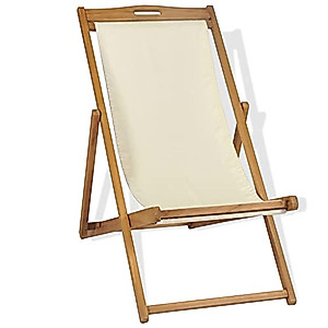 YUHI-HQYD Deck Chair,Foldable Chair,Patio Reclining Chair,Outdoor Furniture,Beach Chair,with Armrests,Assembly Required,Perfect for Lawn, Deck,Beach, Poolside, Teak 22.1"x41.3"x37.8" Cream