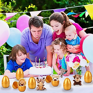 YUJUN 6pc Easter Eggs with Plush Animal Toys, Mini Stuffed Animals for Kids Party Favors, Basket Stuffers & Egg Fillers