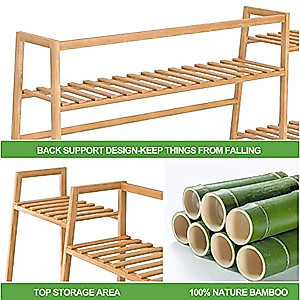 43.5" Bamboo Clothing Garment Rack Free Standing Clothes Coat Hanger Rolling Closet Organizer Shoe Rack Wardrobe Storage Hall Tree Entryway Living Bedroom Office Storage Shelves Clothes Hanging Rack