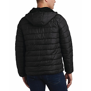 Perry Ellis Men's Winter Jacket - Soft Fleece Quilted Packable Puffer Hooded Down Jackets - Winter Jackets for Men (S-XXL), Size Large, Ink Black
