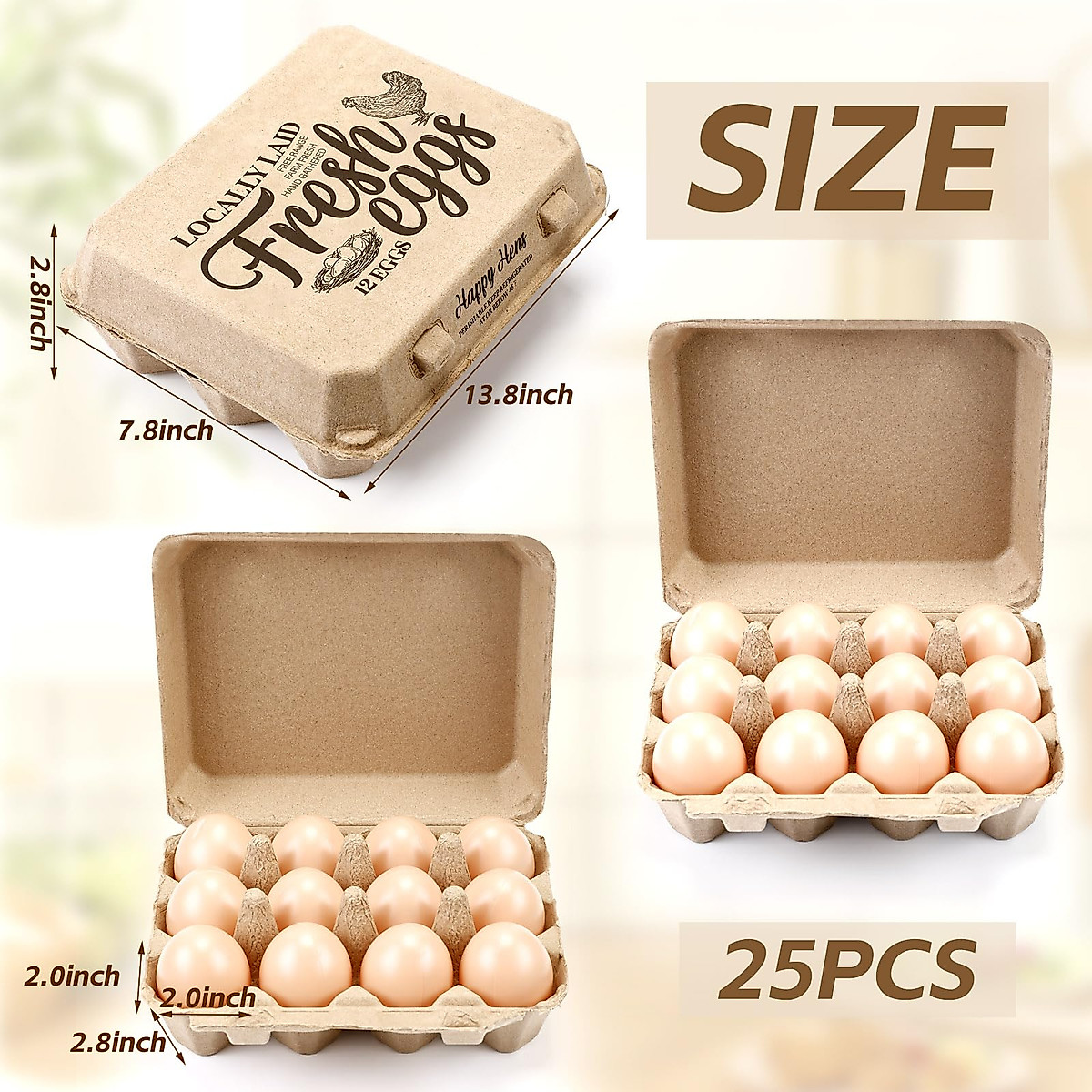 Zhanmai 25 Pcs Natural Paper Pulp Egg Cartons Blank Bulk Square Chicken Egg Cartons 12 Count Dozen Vintage Classical 3 x 4 Style Cardboard Egg Tray for Family Farm Market Storing