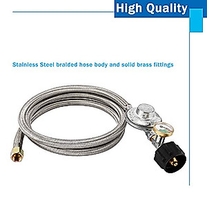 Artilife 5 FT (1.5M) Propane Regulator Hose Replacement with Propane Tank Gauge, Stainless Steel Braided Hose for Burner Stove, Gas Water Heater, Burner and More