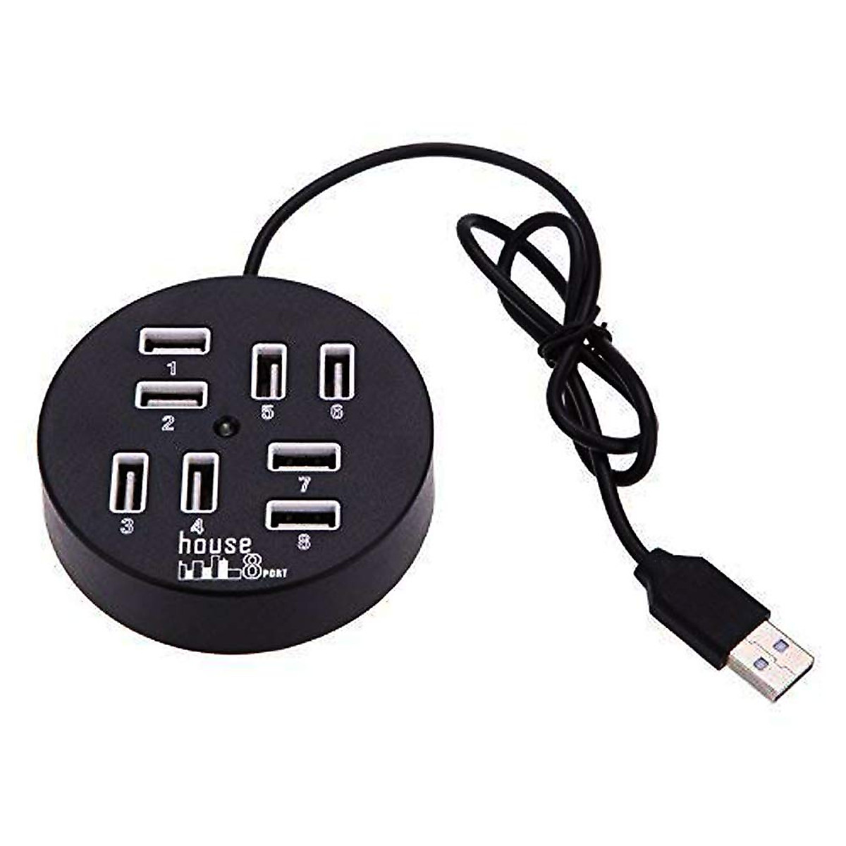 Dahszhi Round Shape 8 Port High Speed USB 2.0 Hub Mobile Charger with LED Light for Mac, Windows, Linux systems PC, Tablets(Black)