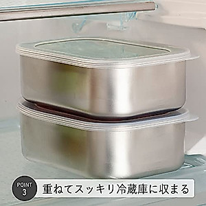 Shimomura Kihan 38871 Tsubame Sanjo Bat Storage Container with Lid, Deep Type, Set of 2, Stainless Steel, Square, 22.0 fl oz (650 ml), Made in Japan