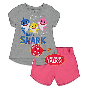 Pinkfong Baby Shark Toddler Girls T-Shirt and Shorts Outfit Set Gray/Pink 2T