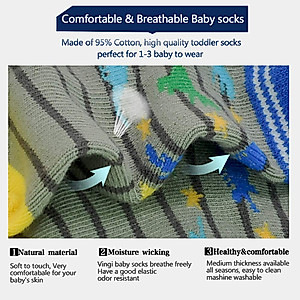 SkiBeaut Toddler Socks, Non Slip Kids Socks with Gripper Boys Grips Socks Girls Grippy Socks for 5-7 Years Old,12 Pairs