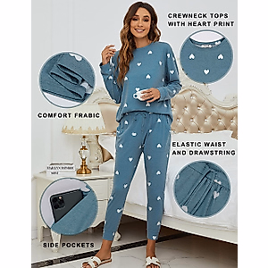 Blooming Jelly Womens Cute Pajama Sets Drawstring Heart Printed Sleepwear Pockets 2 Piece Pj Set 2025 (Large, Blue)