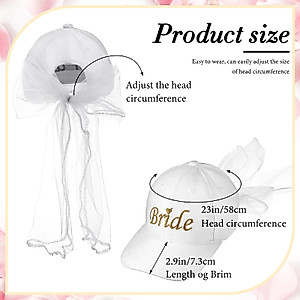 Bridal Baseball Cap Women's Lace Veil Adjustable Bride Hat Wedding Bridal Party Hat Gold Embroidered Ponytail Trucker Ponycap for Bachelorette Wedding Beach Ball Sports, White