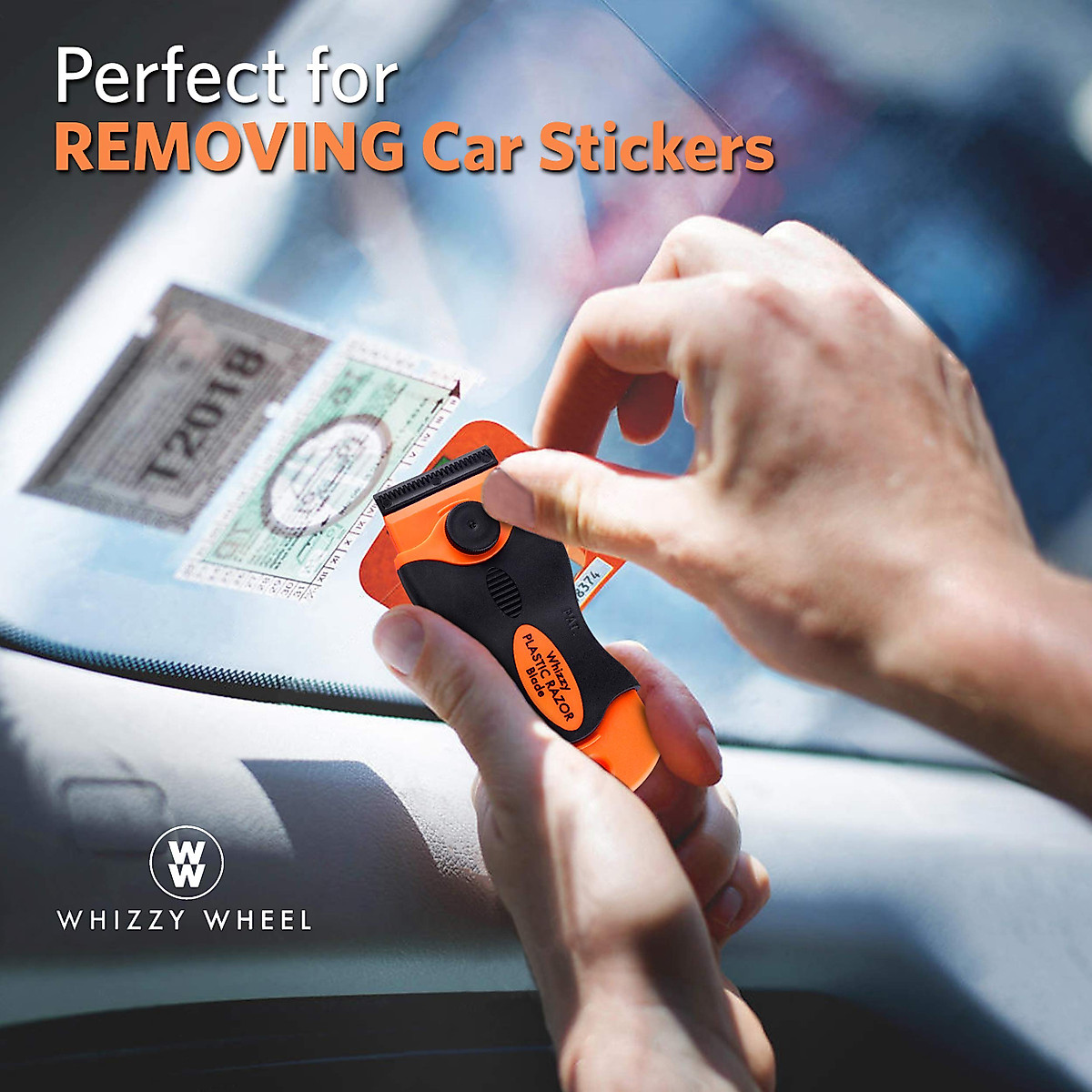 Whizzy Wheel Multi-Purpose Plastic Razor Blades Scraper, 10 Double Edged Plastic Blades - Car Decal Remover and Sticker Remover Tool, Ideal for Car Vinyl, Decal & Tint Removal | Plastic Scraper Tool