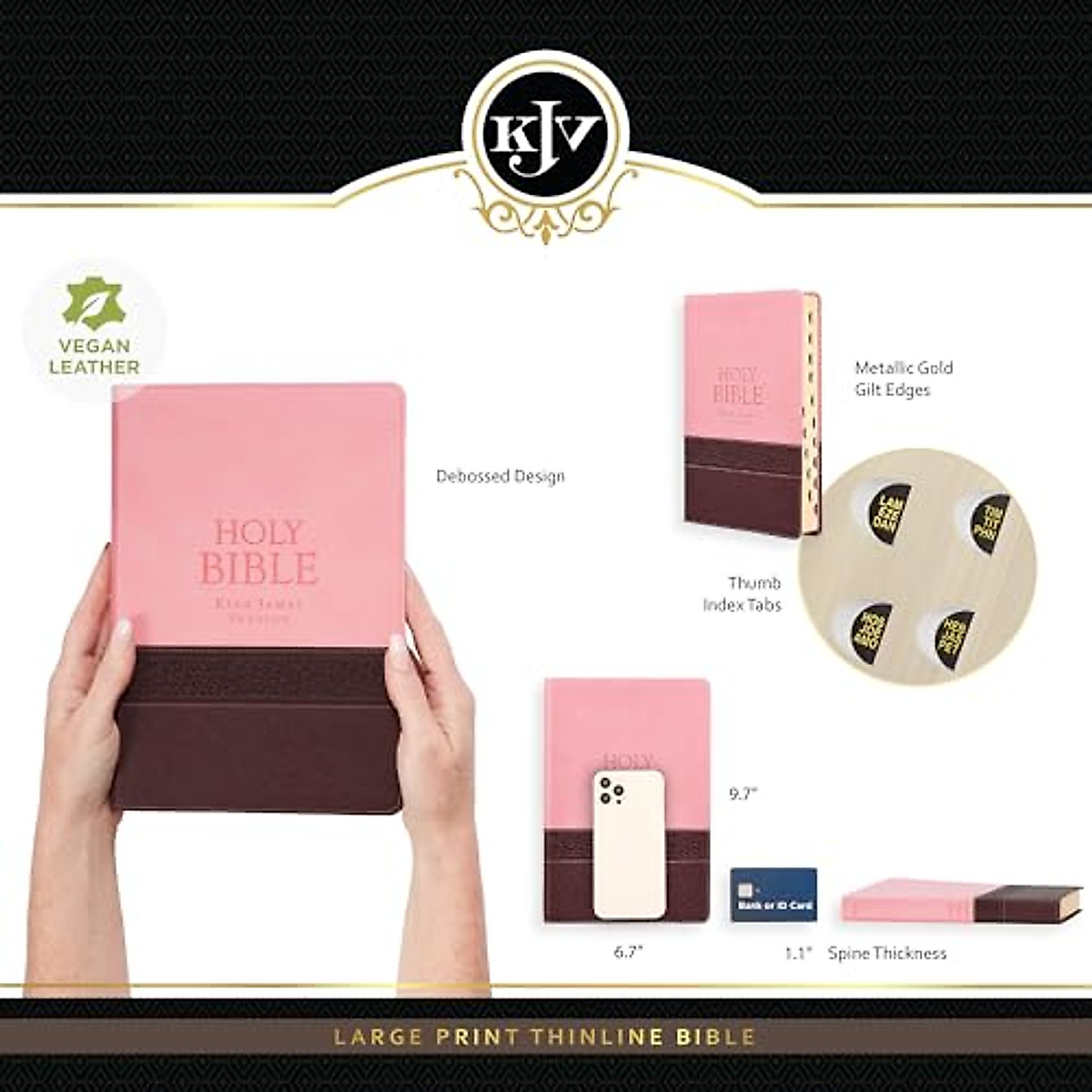 KJV Holy Bible, Thinline Large Print Faux Leather Red Letter Edition Ribbon Marker, King James Version, Pink/Brown (KJV Thinline LP Editions)