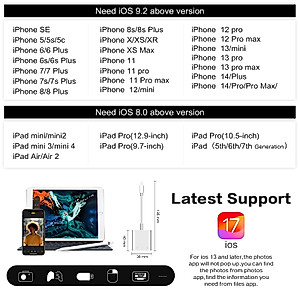 SUNTRSI USB Camera Adapter with Charging Port,Portable USB Female OTG Adapter suitable for iPhone iPad, iPad to USB Adapter Plug and Play Support Card Reader