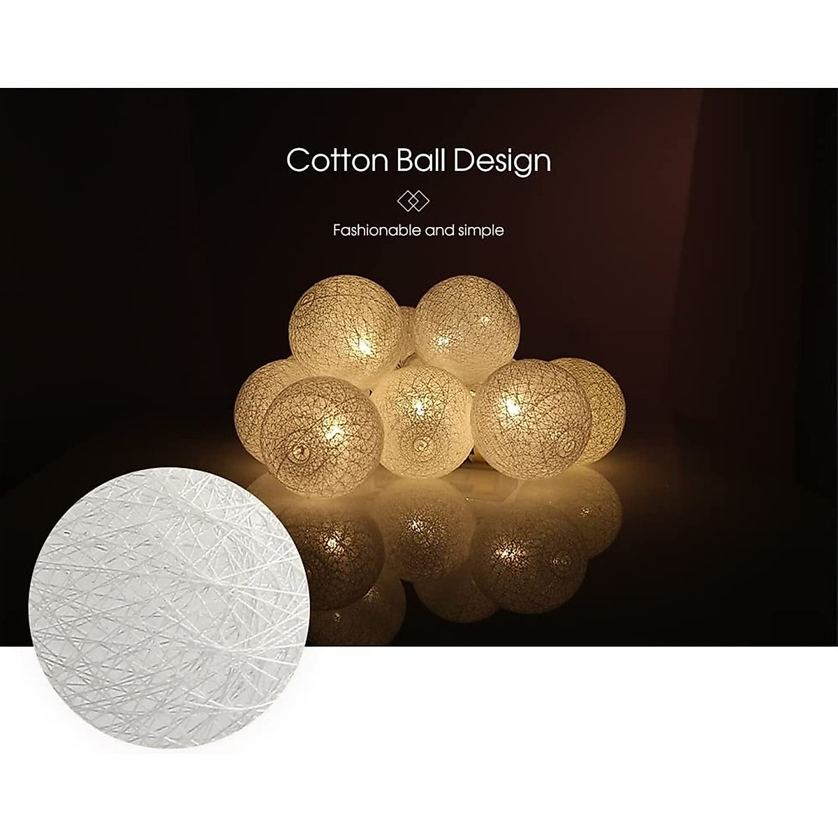 Indoor LED Fairy Lights, Battery Powered Warm White Decoration Cotton Ball Night light For Party Wedding Garden Home Patio Lawn Kids Bedroom Holiday Valentine's Day Decor Garden School kindergarten de