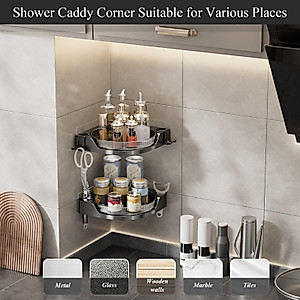 JNFUZ Corner Shower Caddy, Bathroom Wall 360° Rotating Shower Rack Adhesive Organizers Shelves Hanging Shelf for Inside Shower, No Drilling Lazy Susan Shower Storage for Bathroom, Dorm and Kitchen