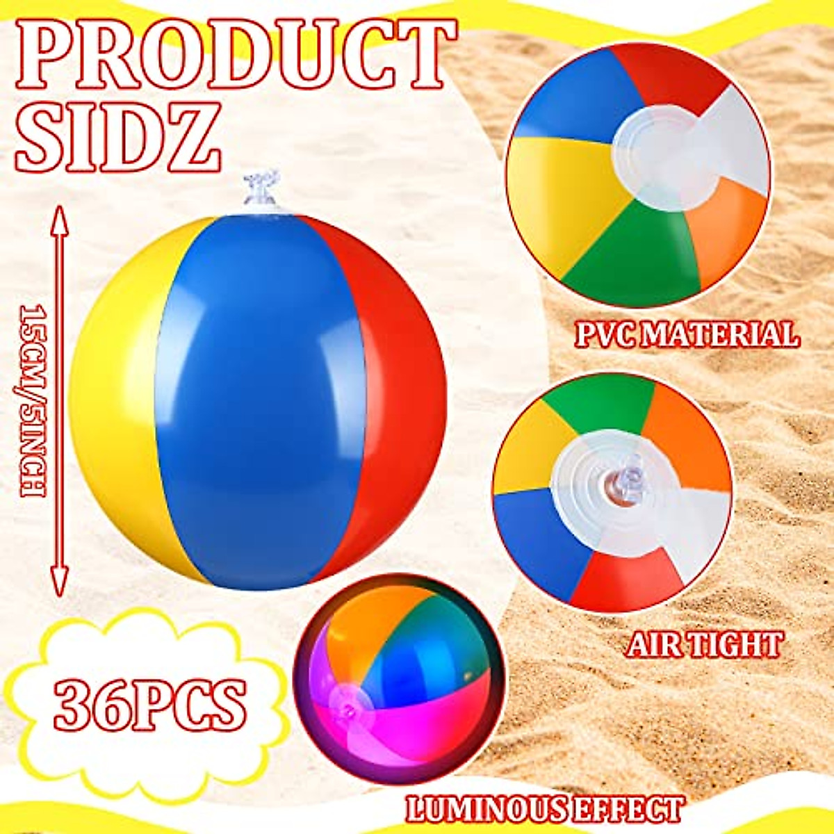 50 Pcs Mini Light Up Beach Balls 5 in LED Beach Balls Mini Glowing Inflatable Beach Balls for Summer Pool Hawaiian Party Decorations Water Games
