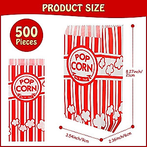 SUPWISER 500 Pcs Popcorn Bags, 1 Oz Movie Night Paper Popcorn Bags Bulk Individual Servings for Popcorn Machine Kitchen Party Movie Theater, Carnival Party, Decorations Supplies (500)