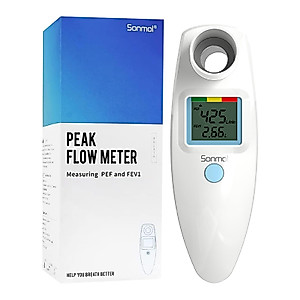 Sonmol Digital Peak Flow Meter Portable PEF Forced Expiratory Volume FEV1 Tester with Red Yellow Green Risk Indicator