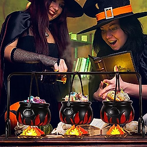Uiifan 7 Pcs Halloween Cauldron Serving Bowls Halloween Candy Bowls on Rack Candy Bucket Cauldron with 3D Fake Cardboard Campfire Centerpiece Halloween Party Decoration for Indoor Outdoor Home