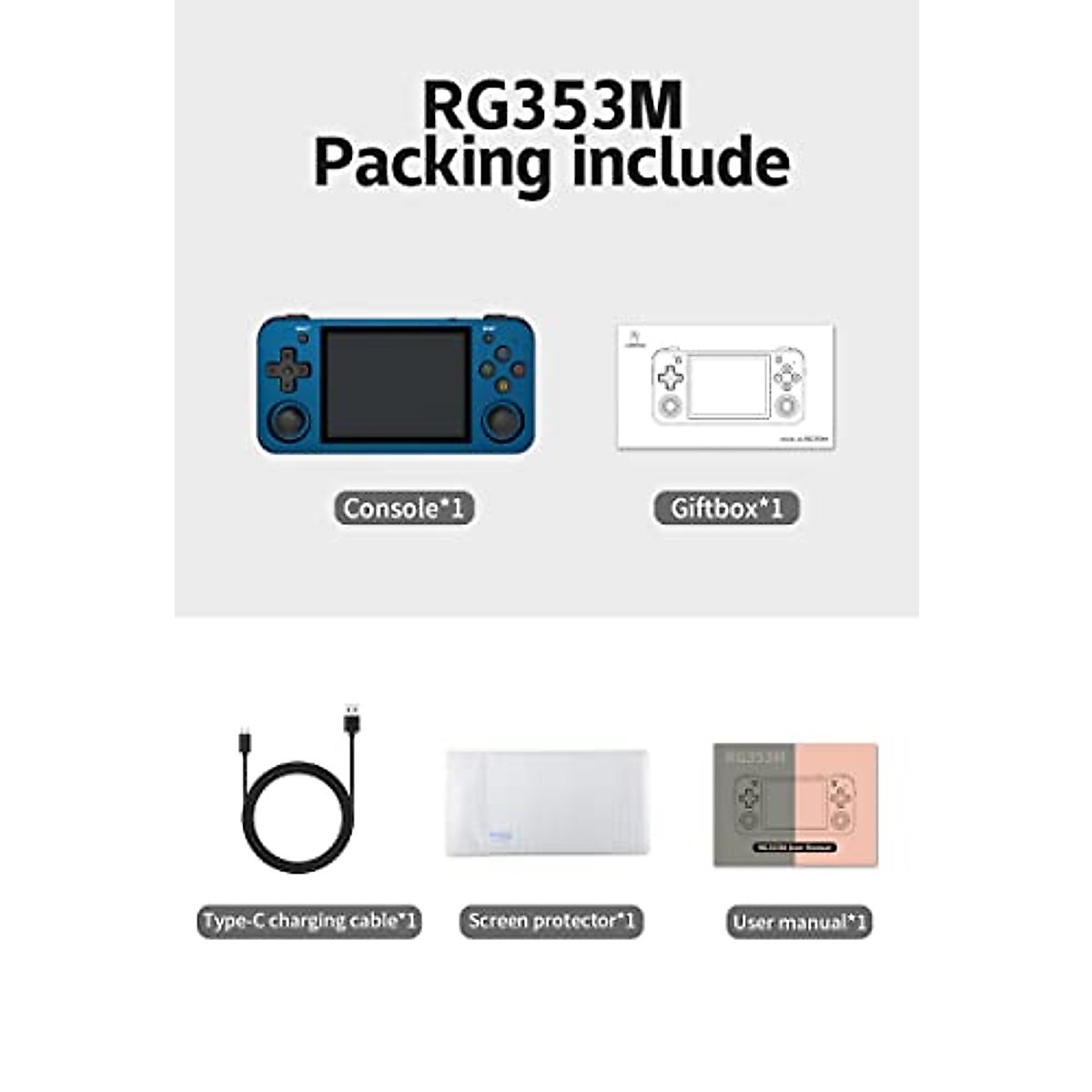 ANBERNIC RG353M Handheld Game Console , Aluminum Alloy CNC Process Dual OS Android 11 + Linux System Support 5G WiFi 4.2 Bluetooth Built-in 64G SD Card 4452 Games (Deep Blue)