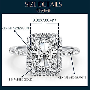 GLAM AND GEMS 3 Carat Radiant Cut Moissanite Engagement Statement Wedding Band Ring for Women in 14k White Gold (G-H, VVS, 3.35 CTW) Anniversary Promise Ring Size 4.5 to 11 10.5
