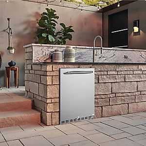 HCK 24 Inch Outdoor Refrigerator, Undercounter Refrigerators with Stainless Steel Door, 161 Can Beverage Fridge for Home Bar, Kitchen, Patio, Outdoor, and Commercial Use - 5.12 Cu.Ft