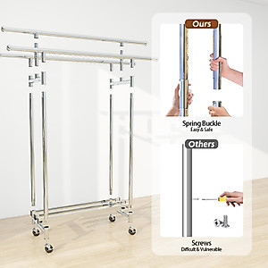 mahumahu Heavy Duty Clothes Rack Load 700LBS, Garment Rack with 4 Rolling Wheels - Stainless Steel Clothing Rack for Hanging Clothes, Chrome
