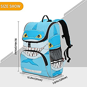 JKDY School Backpacks for Teens Boys Girls,for Elementary School Lightweight Travel Backpack with Adjustable Chest Strap (Cute shark) Suitable for ages 6-12 Student