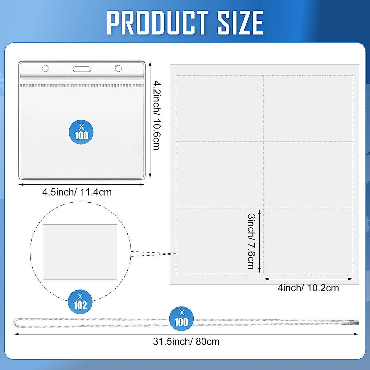 Eaasty 100 Pack Neck Hang Badge Holder with Labels, Clear Hanging Lanyard Style Name Badges Waterproof Name Tag Badge Holders with Lanyard for Meeting Seminar Show Event and Conference