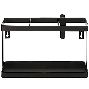 MyGift Wall Mounted Black Metal Hair Styling Tool Organizer Caddy, Bathroom Countertop Vanity Storage Rack for Hair Styler Tools, Blow Dryer, Curling Iron, and Flat Iron Holder Rack