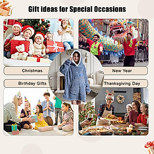 GoodtoU Wearable Kids Blanket Hoodie, Oversized Hooded Blanket Fluffy Plush Blanket Sweatshirt Warm Cozy Gifts for Boys Girls - Blue