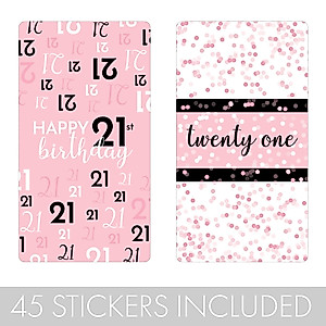 DISTINCTIVS Pink, Black, and White 21st Birthday Party Mini Candy Bar Wrappers - 45 Count - Milestone Birthday Party Supplies