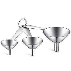 Toncoo 3-in-1 Premium Kitchen Funnel Set, Food Grade Stainless Steel Funnel for Filling Bottles, Small Bottle Funnel, Metal Funnel, Mini Funnel for Essential Oil, Flask, Spices, Liquid, Dry