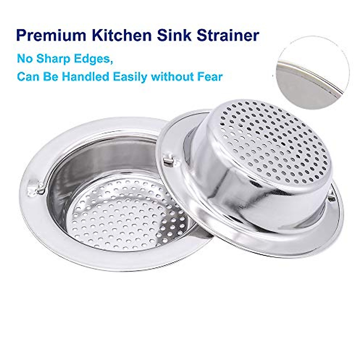 Noridez 2 Pack Upgrade Kitchen Sink Strainer with Handle, Premium Stainless Steel Sink Garbage Disposal Stopper Mesh Basket, Stainless Steel Kitchen Sink Basket Strainer, Wide Rim 4.33" Diameter Large