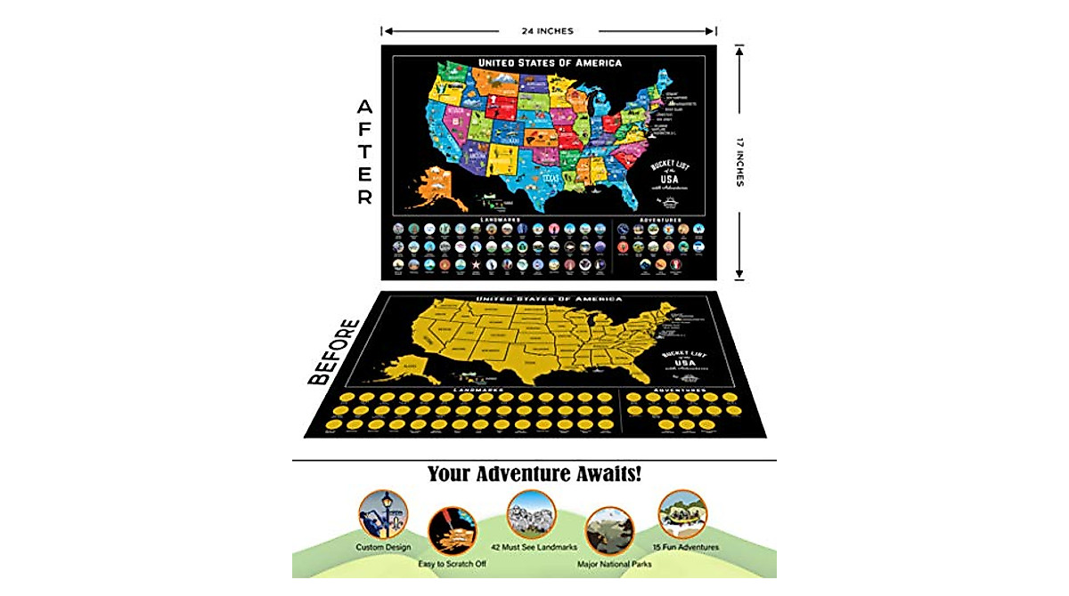 Scratch Off US Map & National Parks Poster Set | Travel & Adventure Gift