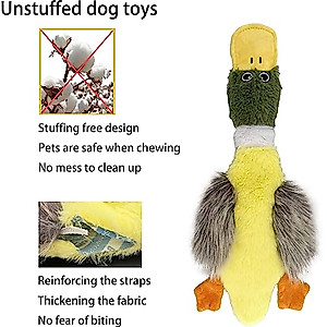 AIMETING No Stuffing Toys 3 Pack, Squeaky Dog Toys for Large Dogs, Plush Toys for Aggressive Chewers, Indestructible Crinkle Paper Duck Dog Toy, Puppy Chew Toys for Teething (Soft Plush)