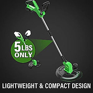 SOYUS Weed Wacker Cordless, 12 Inch String Trimmer Battery Powered with Battery and Charger, Lightweight Edger Trimmer with 8 Pcs Replace Spool Trimmer Lines