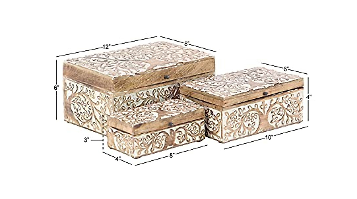 Deco 79 Floral Storage Box Set - Stylish Wood Storage