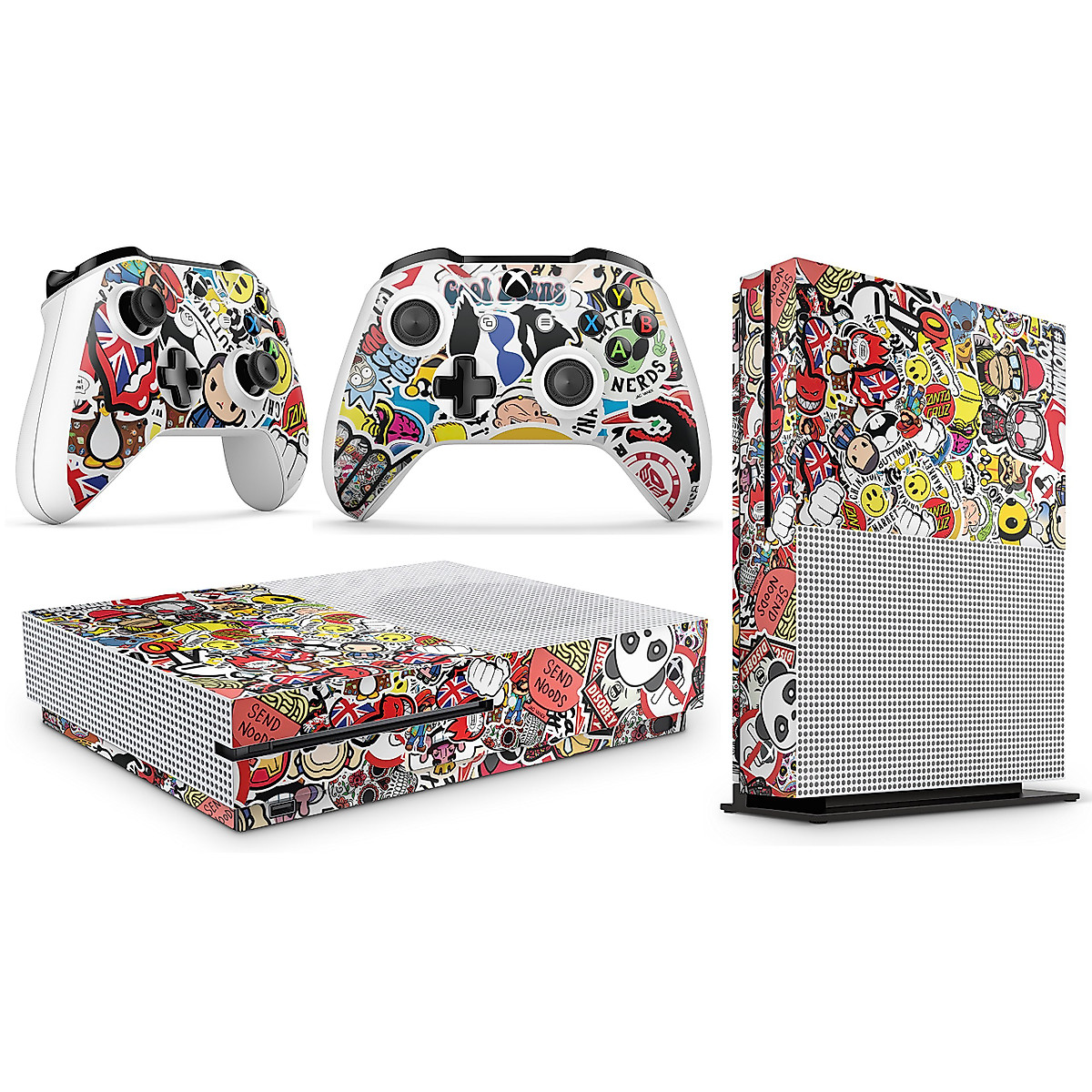 GNG Stickerbomb Skin Decal Sticker Compatible with Xbox One S Console + 2 Controller Skins