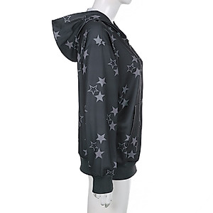 MEOKIM Harajuku Fashion Men's and Women's Zip-Up Hoodie Gothic Stars Pattern Hoodie EMO Streetwear Hoodie (BLACK,Large)