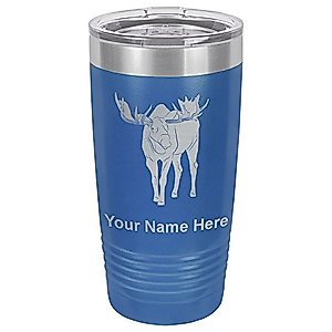 LaserGram 20oz Vacuum Insulated Tumbler Mug, Moose, Personalized Engraving Included (Dark Blue)