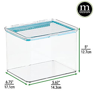 mDesign Airtight Stackable Kitchen Pantry Cabinet Food Storage Container - Attached Hinged Lid - Compact Bin for Pantry, Refrigerator, Freezer - BPA Free, Food Safe - Holds 2 Quarts - Clear