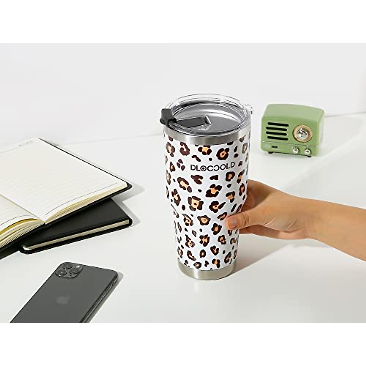 DLOCCOLD 30 oz Tumbler with Lid and Straw, 18/8 Stainless Steel Vacuum Insulated Coffee Tumbler,Insulated Travel Mug Water Cup with Leak-Proof Flip Lid,Metal Straw,Cleaning Brush & Gift Box