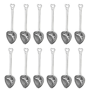 MIAO JIN 12Pcs Stainless Steel Tea Infuser Mesh Heart Shaped Tea Strainer Spoon Sugar Flour Sifters Filters Tea Interval Diffuser for Loose Leaf, Spices, Seasonings