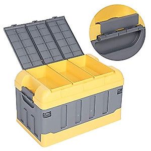 aqxreight Storage Bins, 75L Collapsible Storage Bin 3 Compartments 132.3lbs Load with Lid for Home Car Trunk MultiPurpose (Yellow)